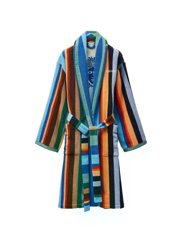 Versace Striped Cotton-terry Jacquard Bathrobe - Blue
