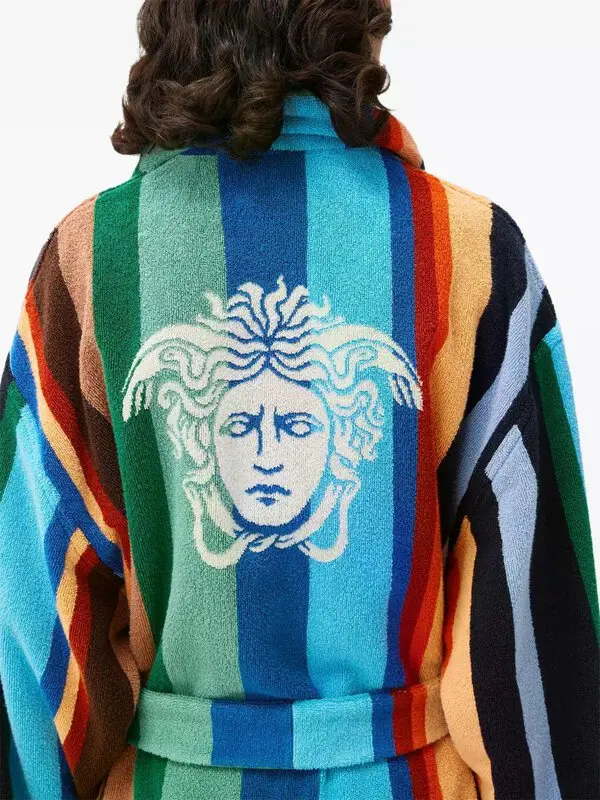 Versace Striped Cotton-terry Jacquard Bathrobe