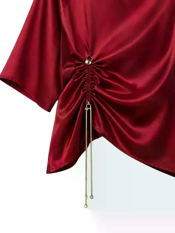 DANAMÉ Ruched Satin Blouse With Gold-tone Chain Hardware