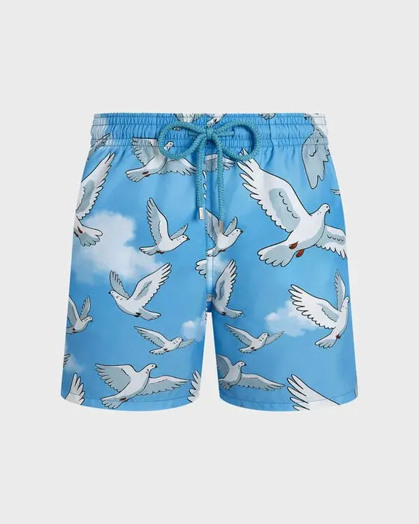 Vilebrequin Moorea Swim Trunks In Doves Print - Blue