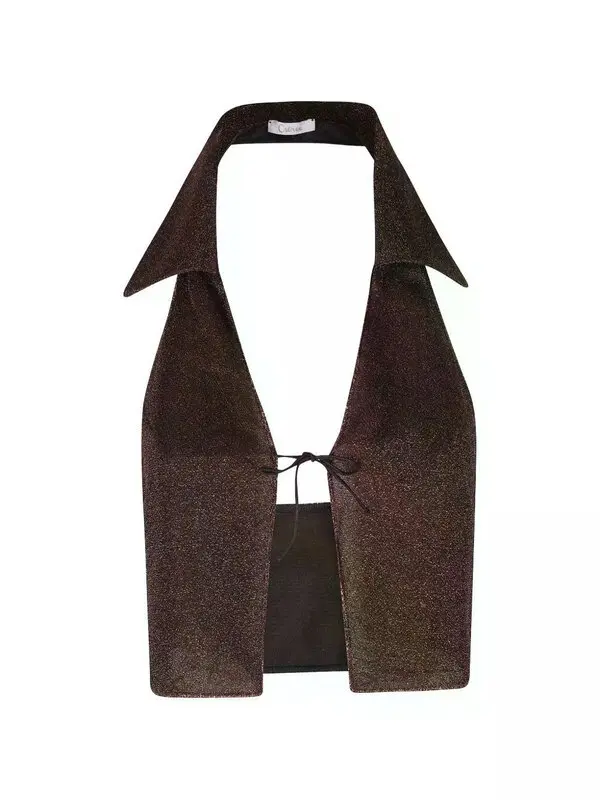 Oseree Metallic Halterneck Crop Top