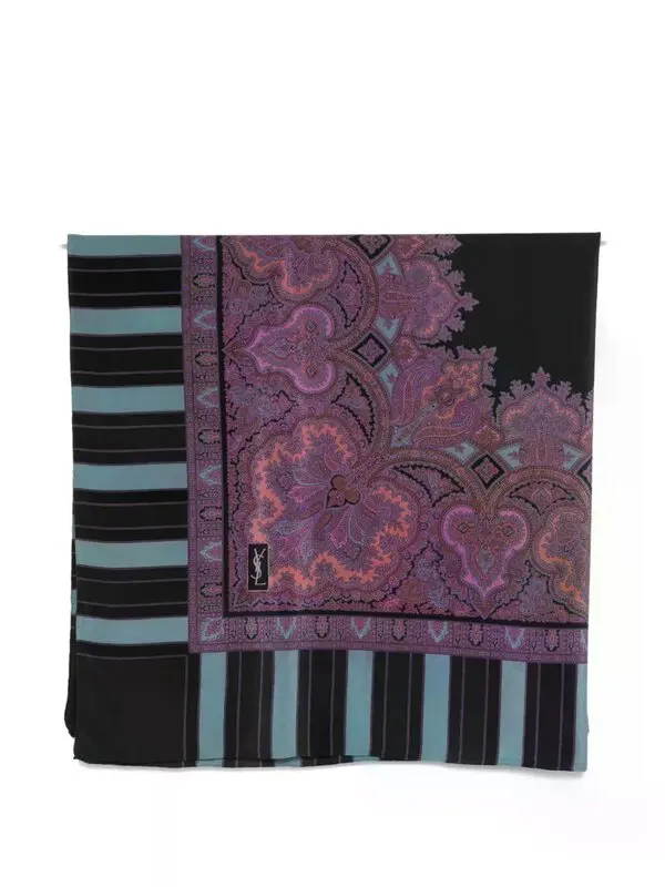 Saint Laurent 1980s Paisley-print Striped Scarf - Black