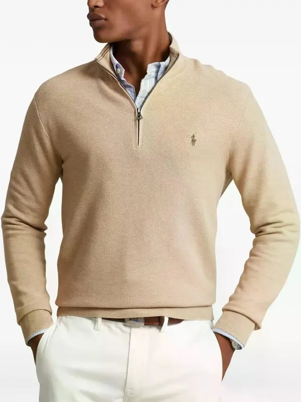 Polo Ralph Lauren Quarter-zip Waffle Knit Sweater - Neutrals