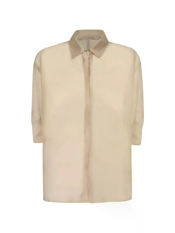 BLANCA VITA Beige Semi-sheer Button-up Shirt