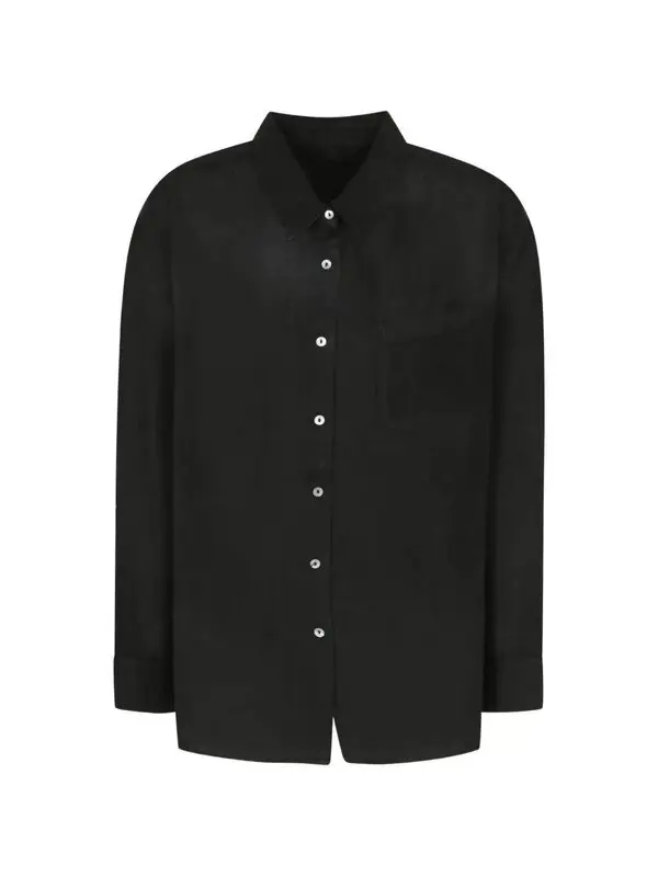 120% Lino Chest Patch Pocket Shirt - Black