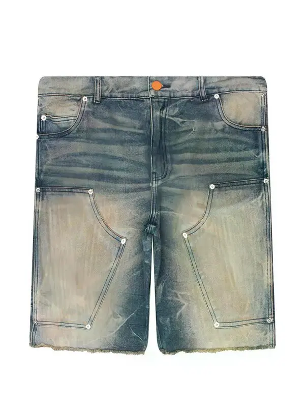 HELLSTAR Panelled Frayed-hem Denim Shorts