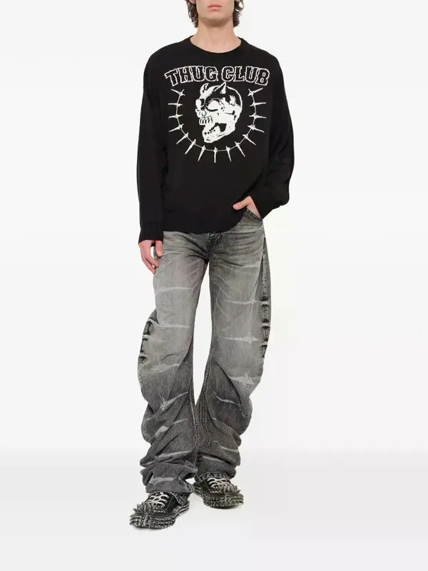 THUG CLUB Tc Riding Skull Knit Sweater