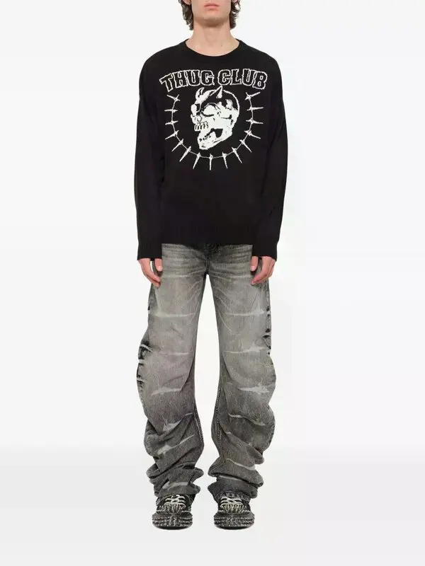 THUG CLUB Tc Riding Skull Knit Sweater