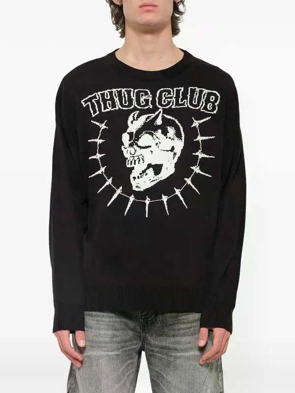 THUG CLUB Tc Riding Skull Knit Sweater