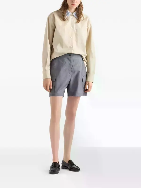 Prada Poplin Shirt With Embroidered Collar - Neutrals