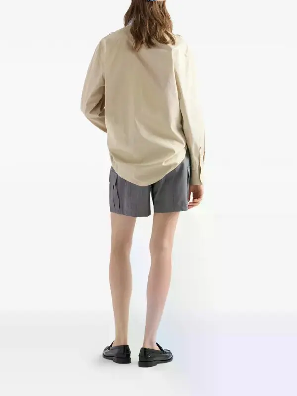Prada Poplin Shirt With Embroidered Collar - Neutrals