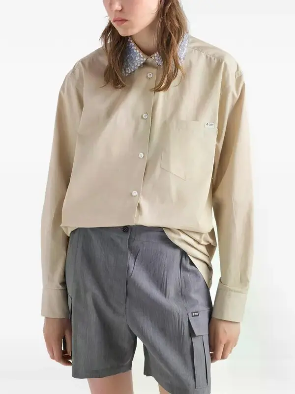 Prada Poplin Shirt With Embroidered Collar - Neutrals