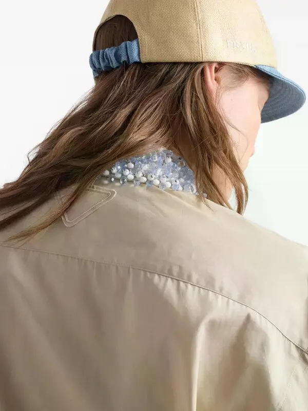 Prada Poplin Shirt With Embroidered Collar - Neutrals