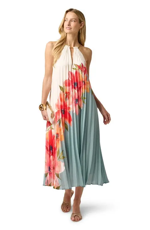 adrianna papell floral maxi dress Short Sleeve Magnolia Floral Ballgown In Navy Multi