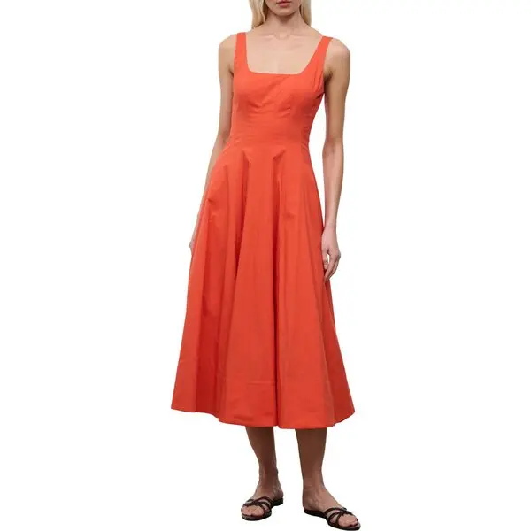 Staud Wells Floral Stitch A-line Midi Dress - Koi