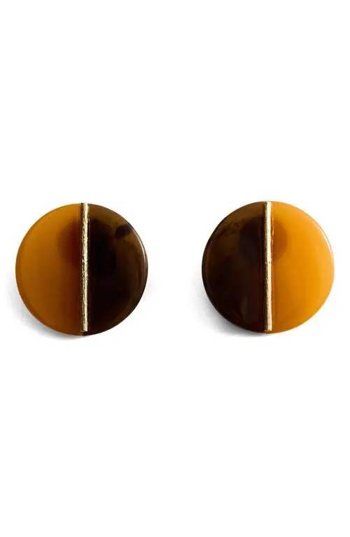 Mango Round Resin Drop Earrings With Goldtone Plate - Orange