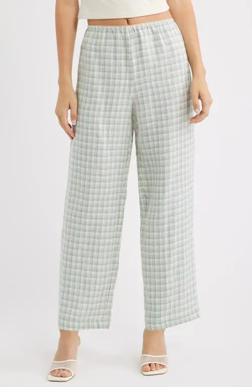REFORMATION Lilah Check Print Wide Leg Linen Pants