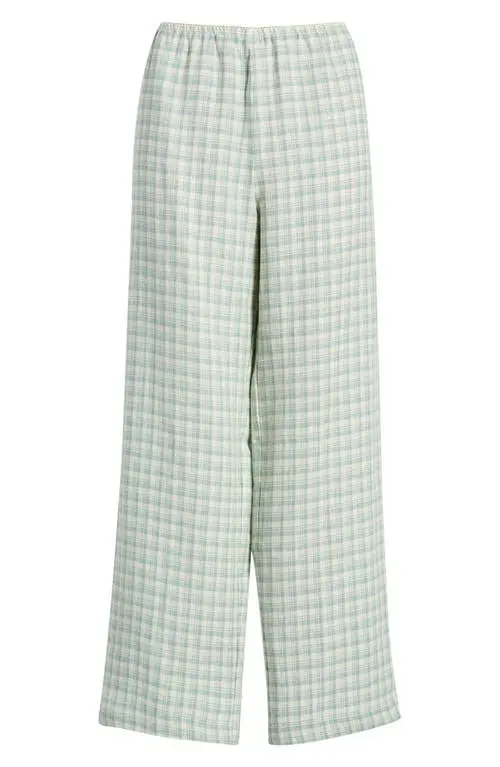 REFORMATION Lilah Check Print Wide Leg Linen Pants
