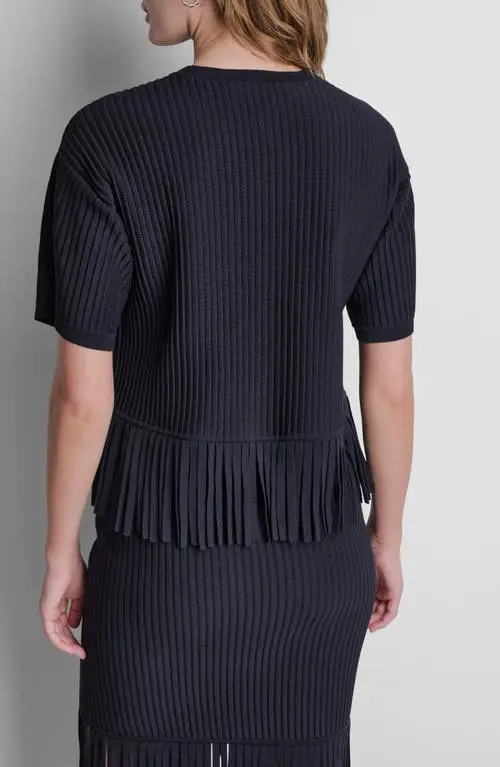 Dkny Ribbed Fringe Crewneck Sweater - Black