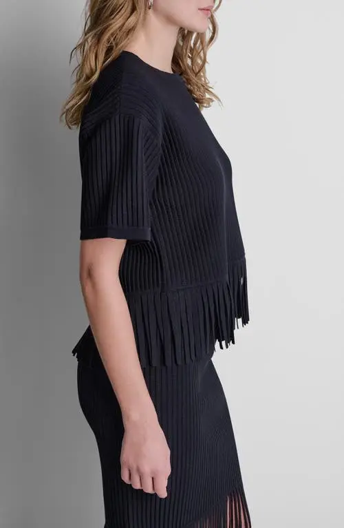 Dkny Ribbed Fringe Crewneck Sweater - Black