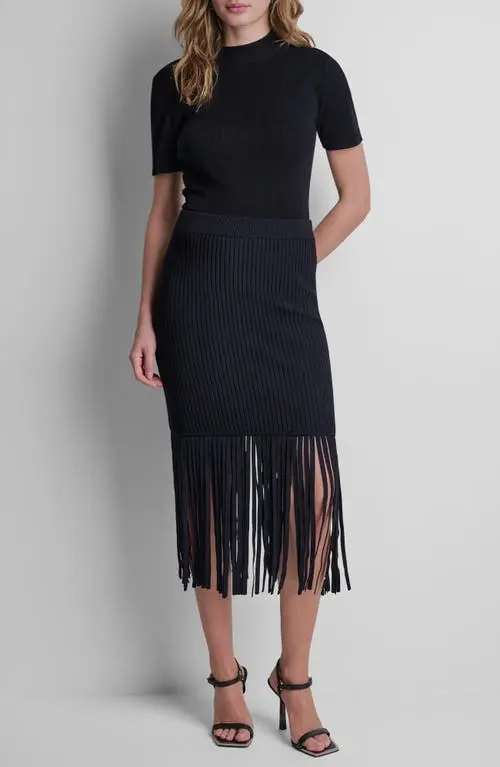 Dkny Ribbed Fringe Crewneck Sweater - Black