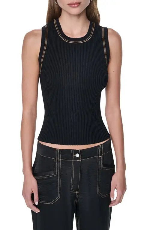 Dkny Contrast Stitch Ribbed Knit Tank - Black