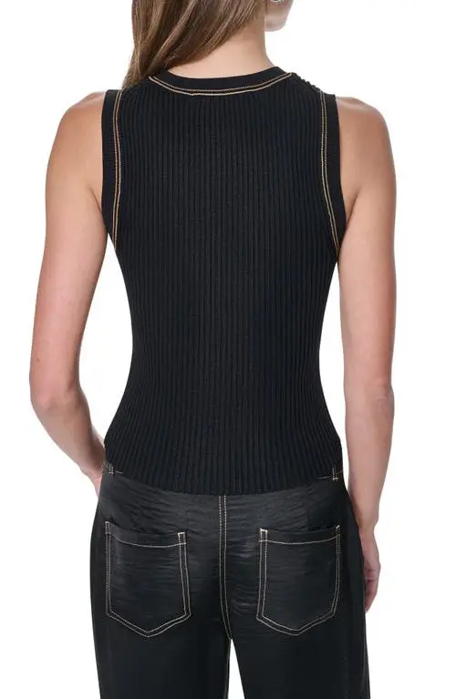 Dkny Contrast Stitch Ribbed Knit Tank