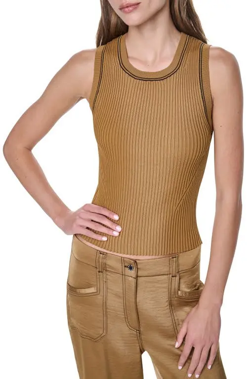 Dkny Contrast Stitch Ribbed Knit Tank - Dune