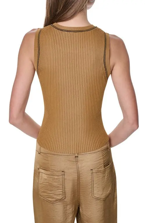 Dkny Contrast Stitch Ribbed Knit Tank - Dune