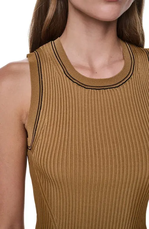 Dkny Contrast Stitch Ribbed Knit Tank - Dune