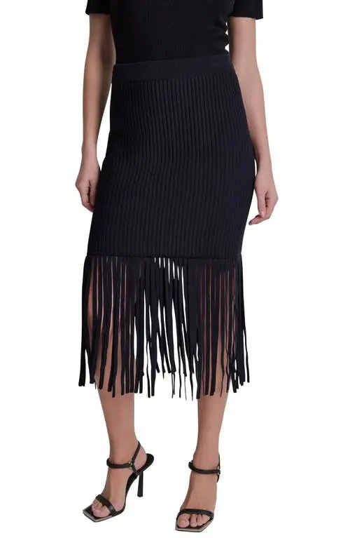 Dkny Fringe Rib Midi Skirt - Black