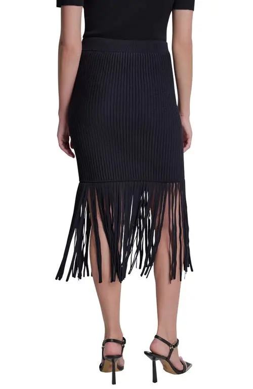 Dkny Fringe Rib Midi Skirt - Black