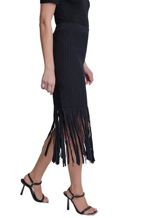 Dkny Fringe Rib Midi Skirt - Black