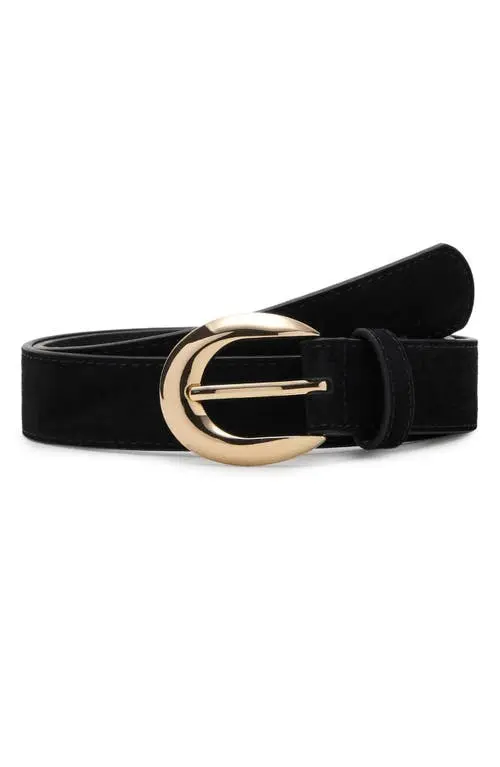 Mango Oval Buckle Suede Belt - Black