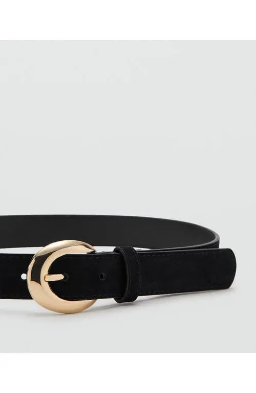 Mango Oval Buckle Suede Belt - Black