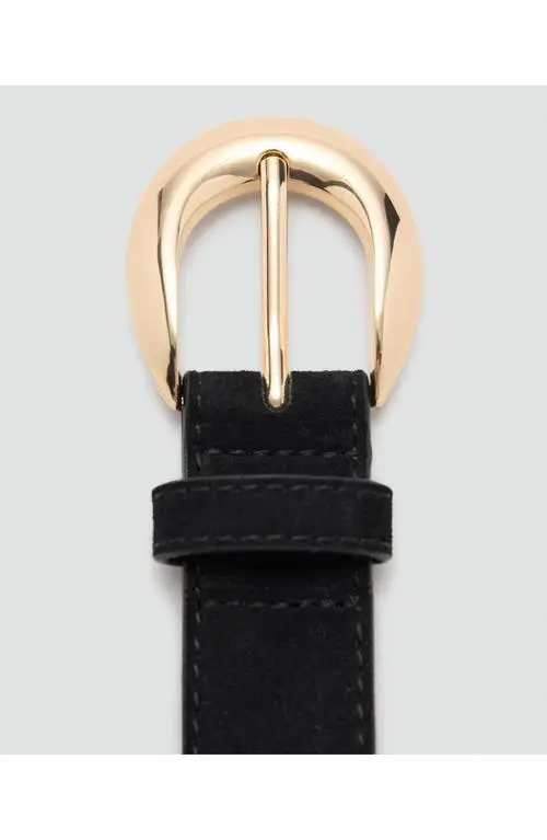 Mango Oval Buckle Suede Belt - Black