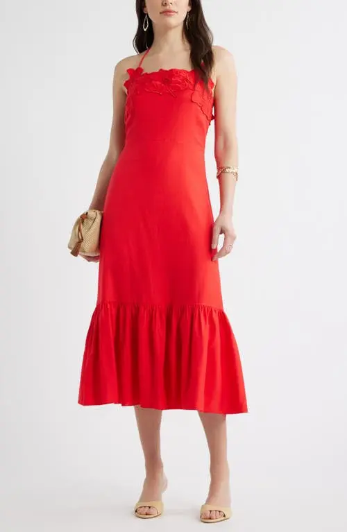 Chelsea28 Appliqué Tie Halter Midi Dress
