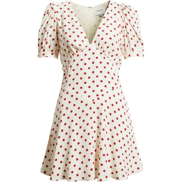 REFORMATION Naira Puff Sleeve Minidress - Ketchup Dot