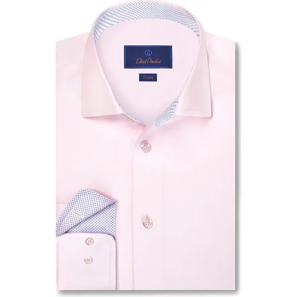 David Donahue Trim Fit Cotton Twill Dress Shirt - Pink
