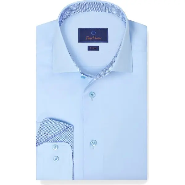 David Donahue Trim Fit Cotton Twill Dress Shirt - Sky