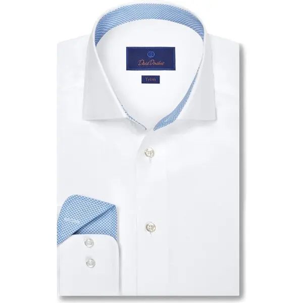 David Donahue Trim Fit Cotton Twill Dress Shirt - White