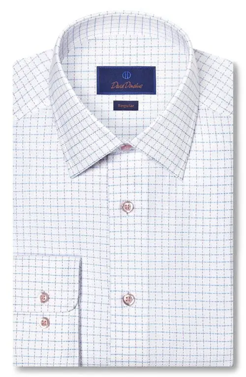 David Donahue Regular Fit Dobby Check Cotton Dress Shirt - White/berry