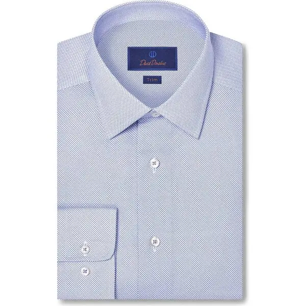 David Donahue Trim Fit Neat Cotton Dress Shirt - Lilac