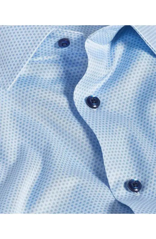 David Donahue Regular Fit Geometric Cotton Dress Shirt - Sky
