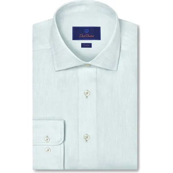 David Donahue Herringbone Linen Dress Shirt - Mint