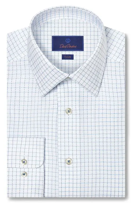 David Donahue Trim Fit Dobby Check Cotton Dress Shirt - White/blue