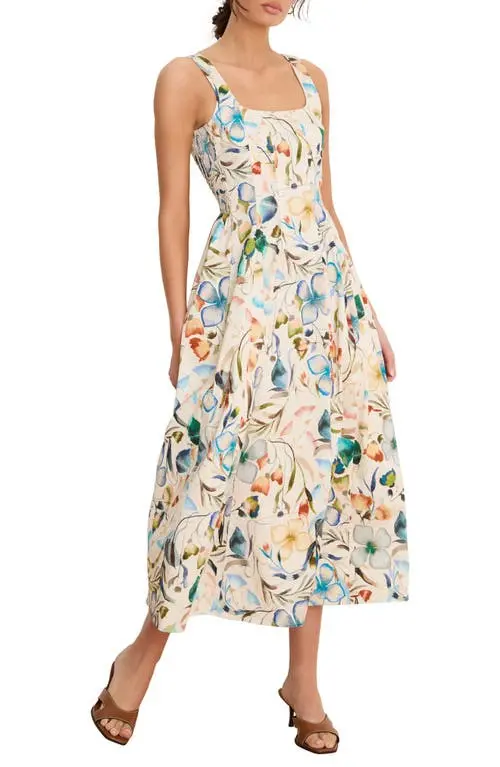 NIC+ZOE Watercolor Floral A-line Midi Dress