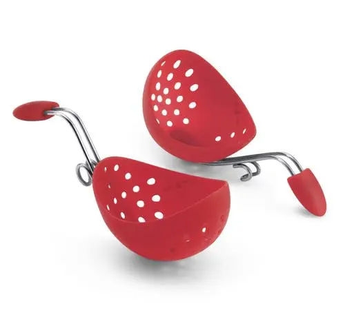 CUISIPRO Silicone Egg Poacher Set Of 2 With Pan Clips - Red