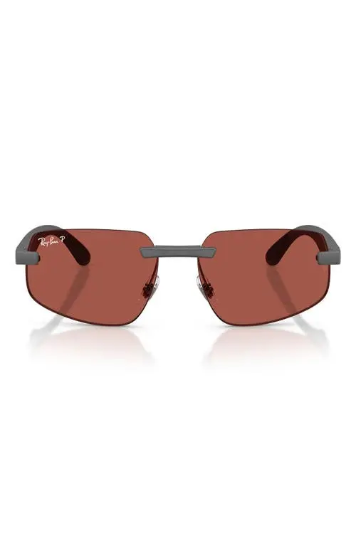 Ray-ban 60mm Polarized Irregular Sunglasses - Sand Grey/polar Red