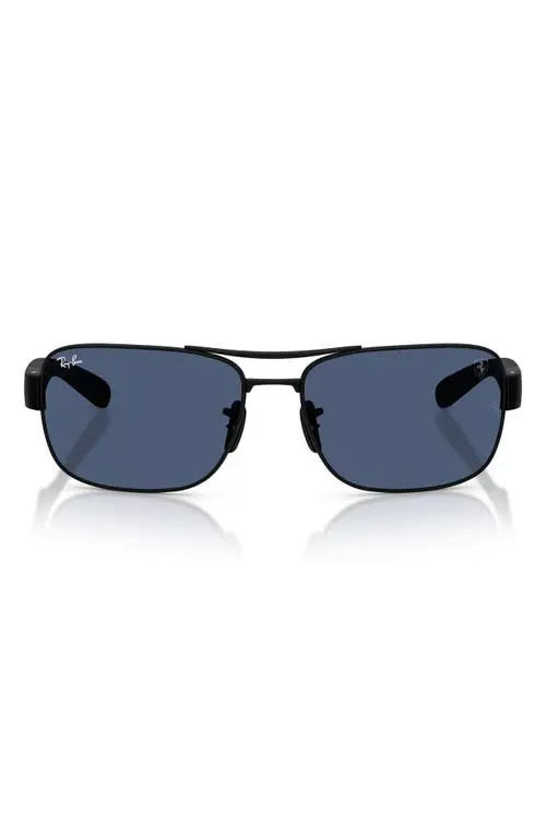 Ray-ban X Scuderia Ferrari 64mm Oversize Double Bridge Square Sunglasses - Matte Black/dark Blue